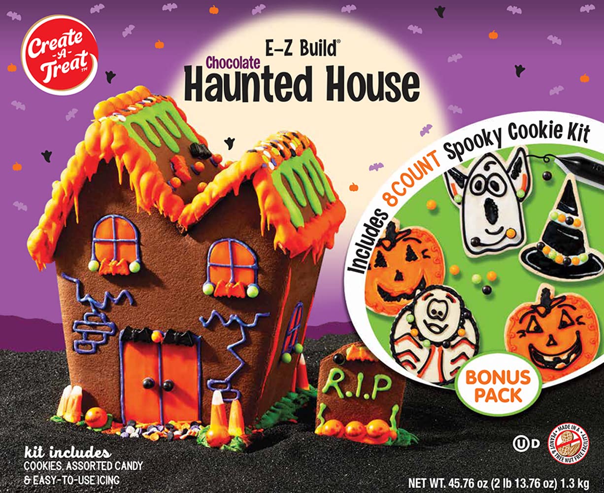 Ghoulish Garden HALLOWEEN Gingerbread House Lighted Pink Haunted House ...
